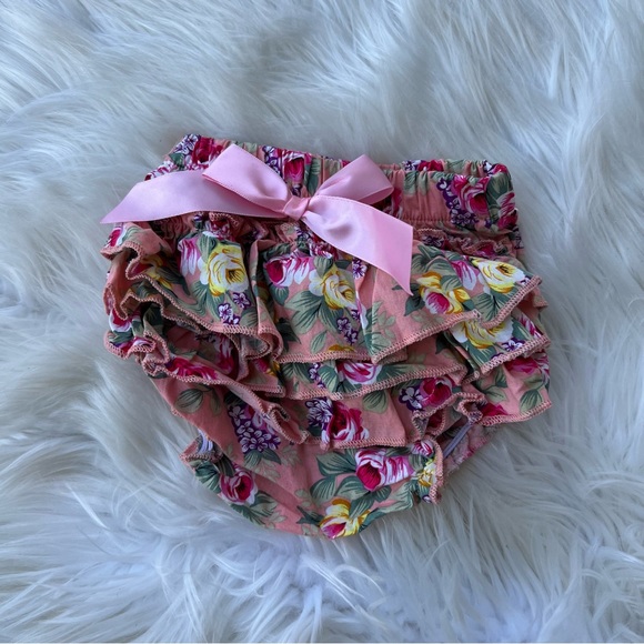 Bottoms | Pink Floral Baby Ruffled Pink Bow Diaper Bottoms | Poshmark
